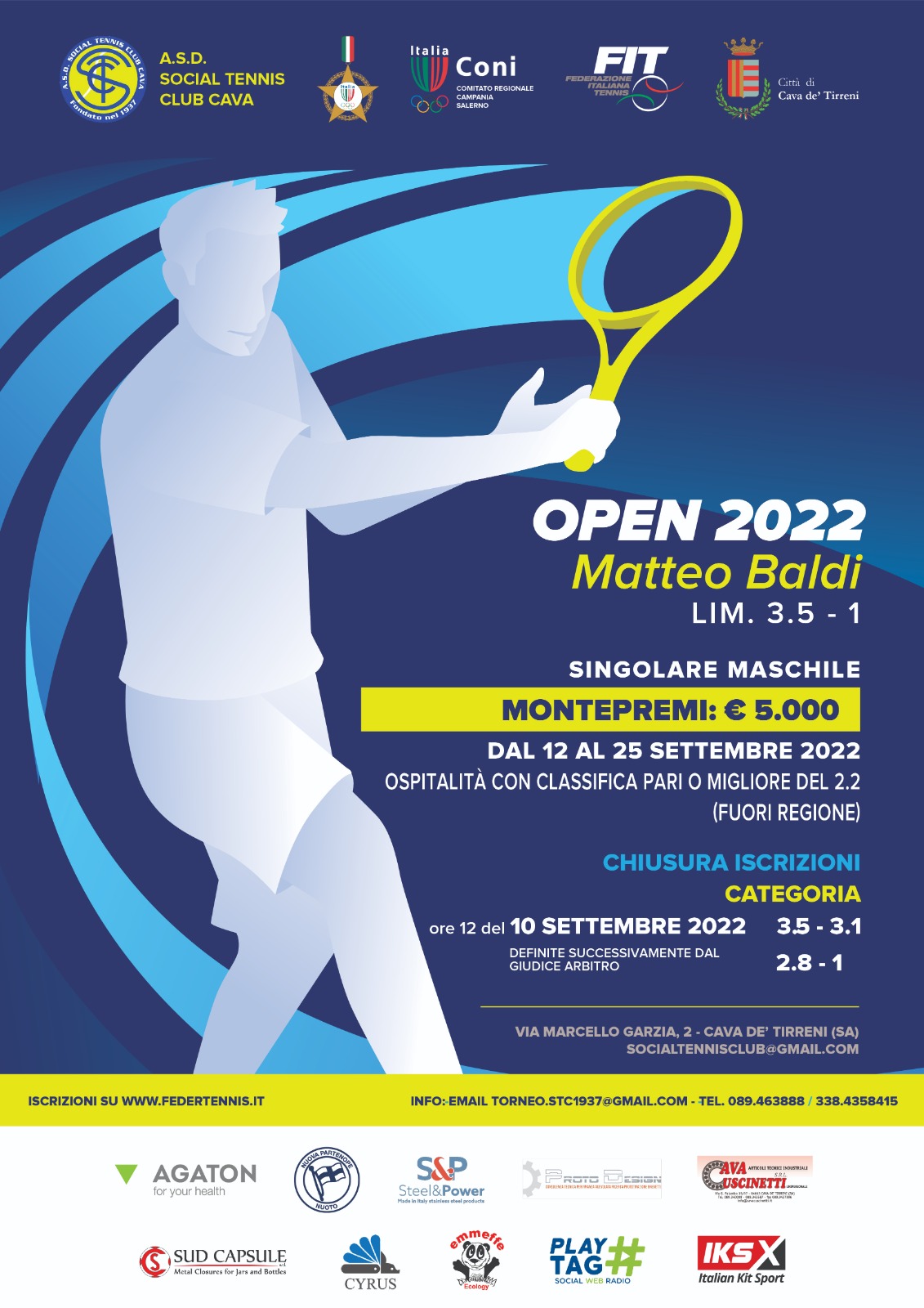 Cava de' Tirreni, domani parte il terzo Trofeo Open di tennis ...